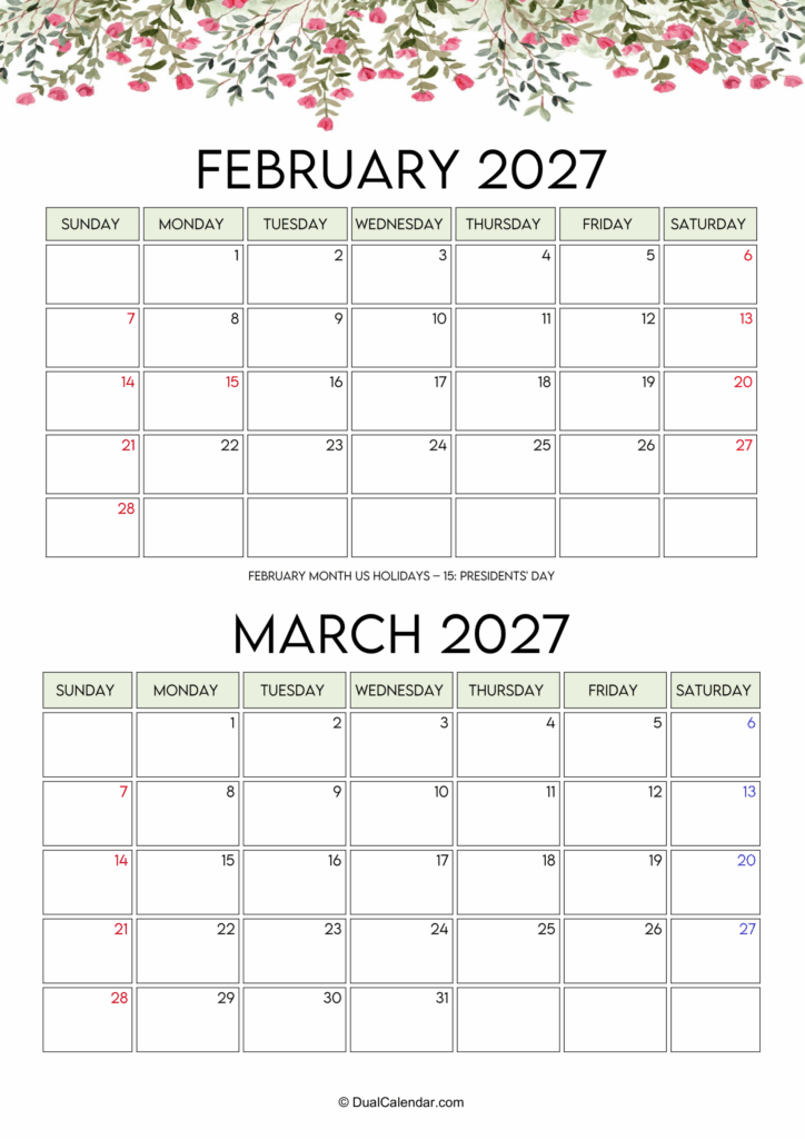 February and March 2027 Calendar - Dual Calendar