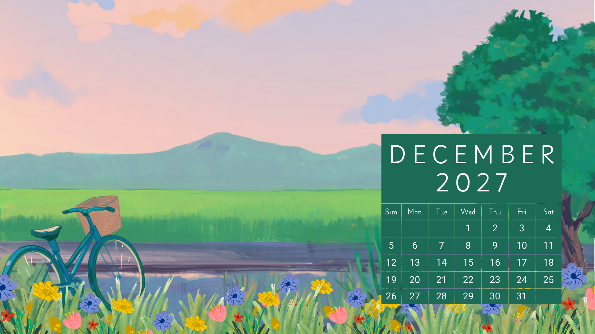 December 2027 Desktop Calendar Wallpaper December 2027 Desktop Calendar Wallpaper