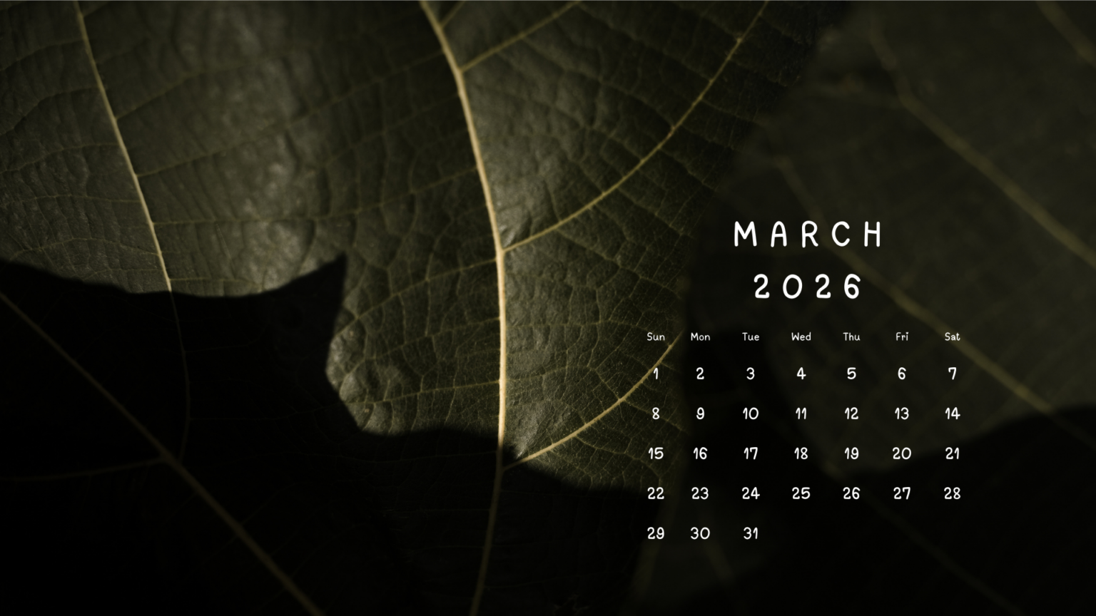 March 2026 Desktop Wallpaper - Dual Calendar