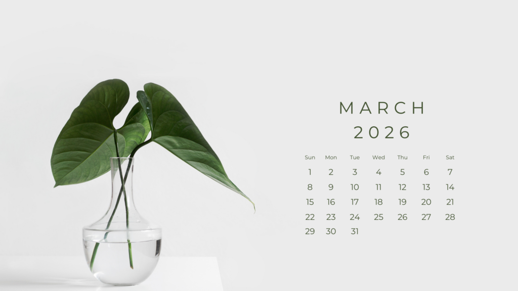 March 2026 Desktop Wallpaper - Dual Calendar